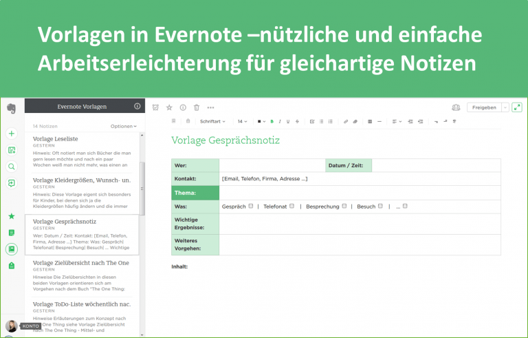 Vorlagen in Evernote - nützlich, einfach, Zeit sparend